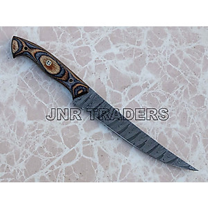 JNR Traders Damascus Boning Knife for Meat Cutting 13" Handmade Fillet Knife Thin Sharp Chef Kitchen Knife with Leather sheath Wood Handle vk3731