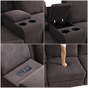 GlasFlength Sectional Sofa Couches for Living Room with Ottoman, Nail-Head Design Linen Right Facing U-Shaped Modern Couches with Cup Holder for Bedroom, Office