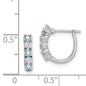 925 Sterling Silver Blue Aquamarine Diamond Hoop Earrings Gemstone Hoops March Birthstone Jewelry