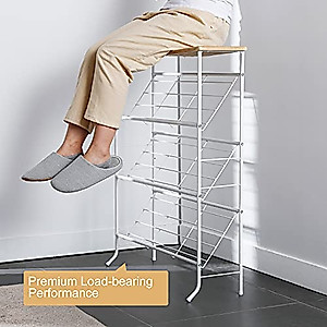 Shoe Rack Organizer, Sturdy 4 tier Narrow Shoe Storage Cabinet, Free Standing Shoe Racks with Wood Top, Space Saving Shoe Shelf, Large Shoe Rack for Entryway, Hallway, Garage(12-16 Pair)