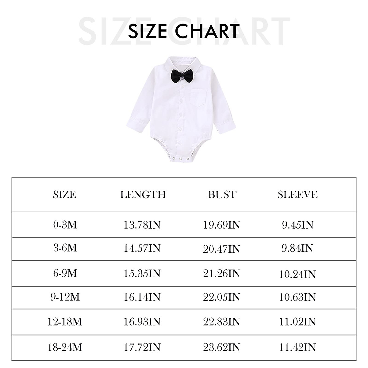 SOBOWO Baby Boy White Dress Shirt Infant Funeral Formal Dress Shirt Bodysuit Long Sleeve Button Up One-Piece Romper Jumpsuit Wedding Party 0-24M(18-24 Months, White L)