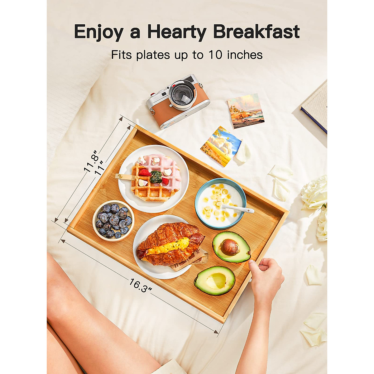 Bamboo Bed Tray Table with Foldable Legs, Breakfast Tray for Sofa, Bed, Eating, Working, Used As Laptop Desk Snack Tray by Pipishell