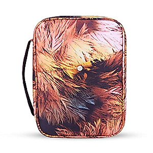 QTKJ Bible Covers for Women with Carrying Handle, Book Cover Case with Zipper Pocket Bible Cover for Mom Ladies Teens Girls, Leaf and Floral Pattern (Colorful)
