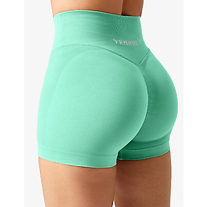 YEOREO Workout Gym Shorts Women Sport Scrunch Butt Lifting 3.5" Seamless V Waist Amplify Shorts Light Green Medium