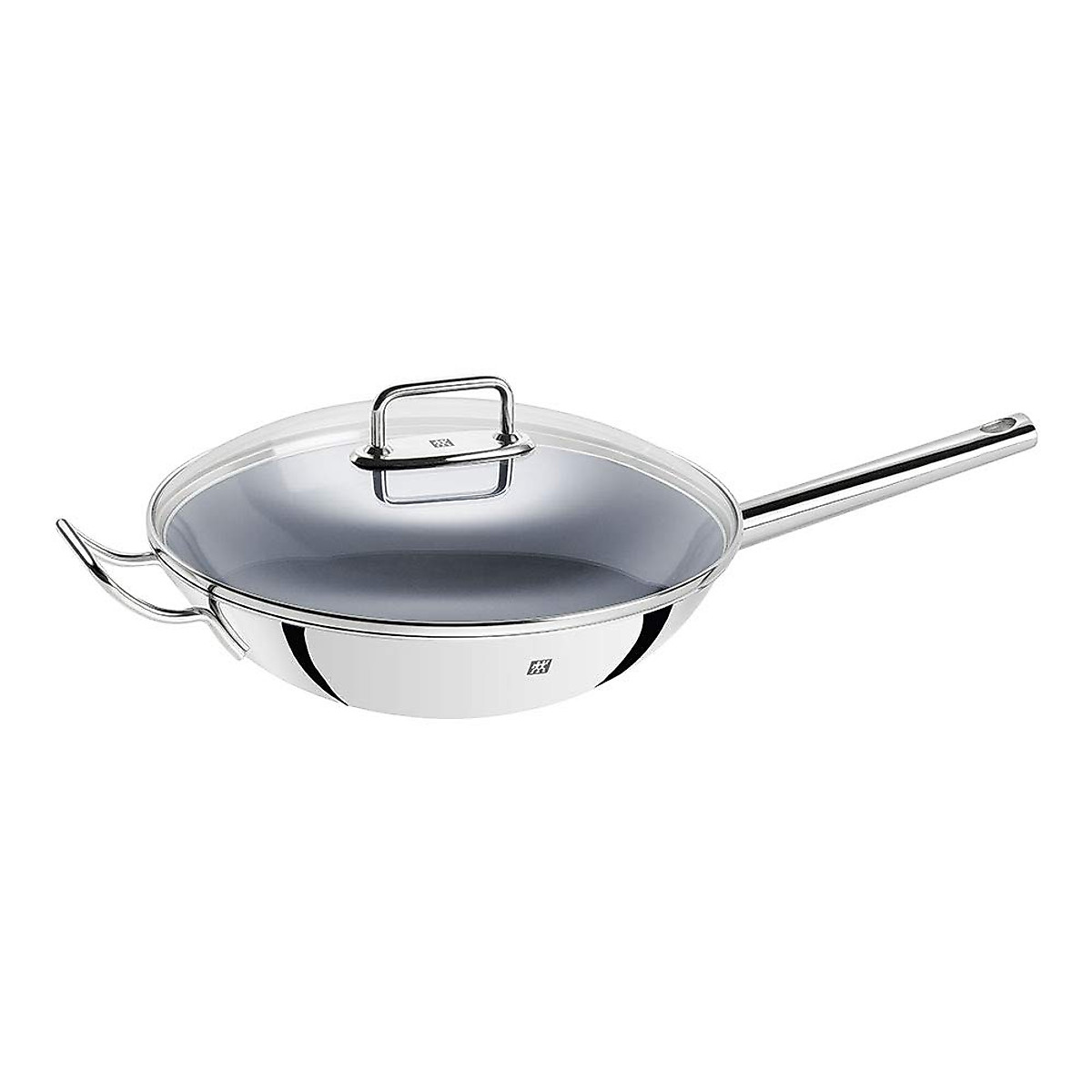 ZWILLING Wok, Glass Lid and Removable Grid Insert, Incl. Long Handle, Suitable for Induction, Stainless Steel, Plus,Silver, Ø 32 cm