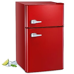 R.W.FLAME mini Refrigerator with Freezer,Retro Small Fridge 3.2 Cu.Ft Double 2-Door,Energy Saving,Mini Refrigerator, Adjustable Removable Shelves,retro mini fridge for bedroom,Office, Home, Red