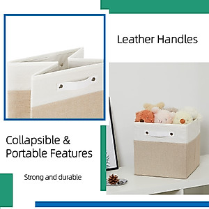 Bidtakay Cubes Baskets for Organizing 11 X 11 X 11 inch Collapsible Fabric Storage Boxes 4 Pack Stackable Beige Cube Storage Organizer Bins For Home Closet Shelves Office Bedroom Nursery Toy Storage