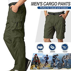 linlon Men's Outdoor Quick Dry Convertible Lightweight Hiking Fishing Zip Off Cargo Work Pants Trousers,Army Green,34