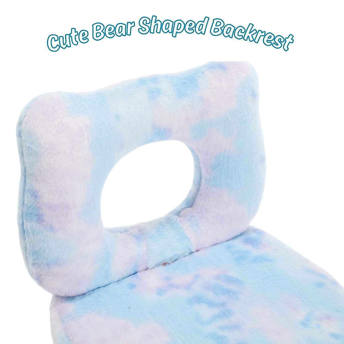 LukeAlon Adjustable Kids Desk Chair with Wheels & Bear Shaped Back, Faux Fur Swivel Rolling Chair for Bedroom Reading Living Room, Cute Computer Office Chairs for Teen Children Gift, Dreamy Blue