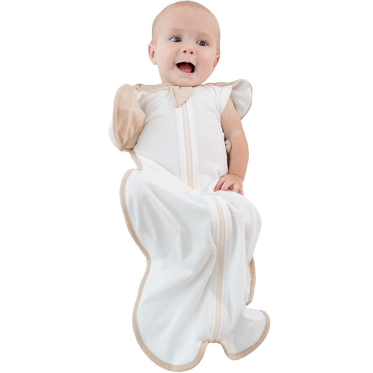 CCOCCOZAM Swaddle, 100% Organic, Air mesh, White, Large, 6-12 momths, 19-26 lbs, Transition Baby Sleep Sack Allow Your Baby to Sleep in a Preferred up-arm Position, Designed for Free Hand Movement