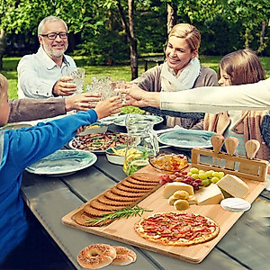 TWGDH Bamboo Cheese Board Set Including 4 Stainless Cutlery Set, Charcuterie Board And Serving Tray For Entertaining Or Gift (Rectangle Version)