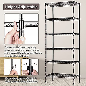 6 Tier Metal Storage Shelves 23" L x 13" W x 60" H Adjustable Wire Shelving Unit 900LBS Metal Shelves Garage Storage Pantry Shelves Storage Rack Wire Rack Shelf Steel Shelves for Storage, Black