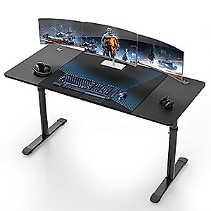 It's_Organized Gaming Desk 60 Inch Large Manual Height Adjustable Black Gaming Computer Desk, Home Office Standing Table Long Computer Sturdy Executive Workstation for 3 Monitors with Free Mouse Pad