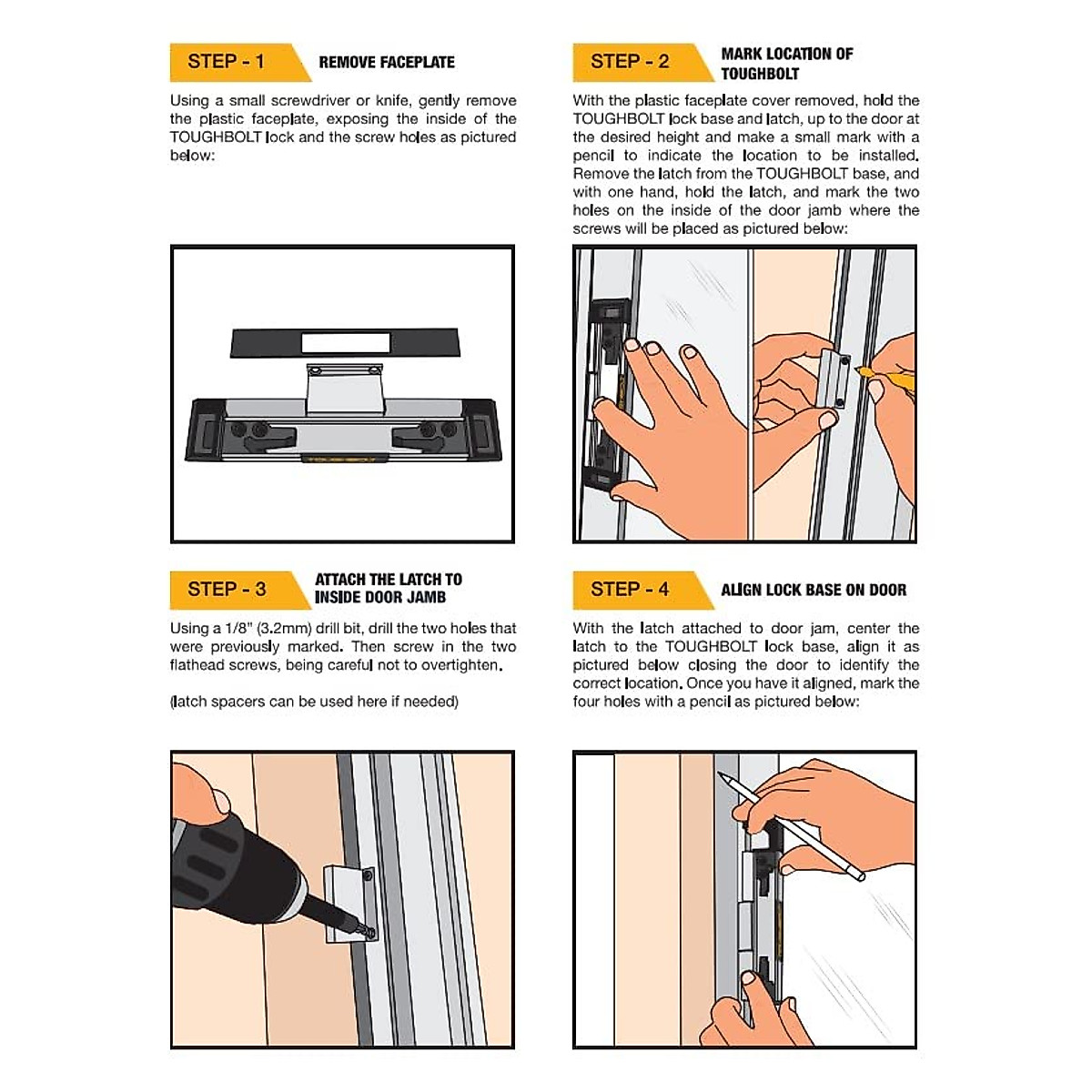 TOUGHBOLT Premium Double Deadbolt Sliding Patio Door/Child Safety Lock - See Tools Required to Install