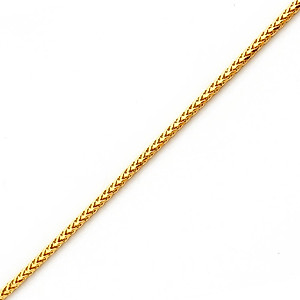 LoveBling 10K Yellow Gold 2.5mm 18" Wheat, Palm Chain Necklace with Lobster Lock