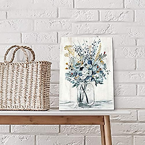 Abstract Flower Print Wall Art: Botanical Flower Bouquet in Crystal Vase Picture Picture on Wrapped Canvas for Dining Room (12" x 16" x 1 Panel)