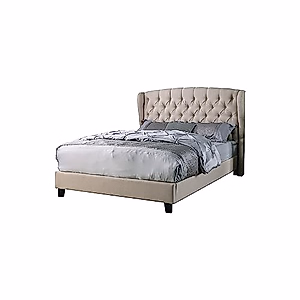 Best Master Furniture Yvette Upholstered Tufted with Wingback Platform Bed California King, Beige