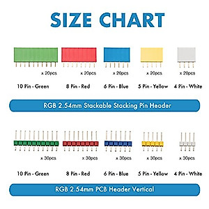 CQRobot 2.54 mm Pitch 4-Pin / 5-Pin / 6-Pin / 8-Pin / 10-Pin Colorful Stackable Stacking Pin PCB Vertical Header Kit. Application to DIY Prototyping Electronic Projects.