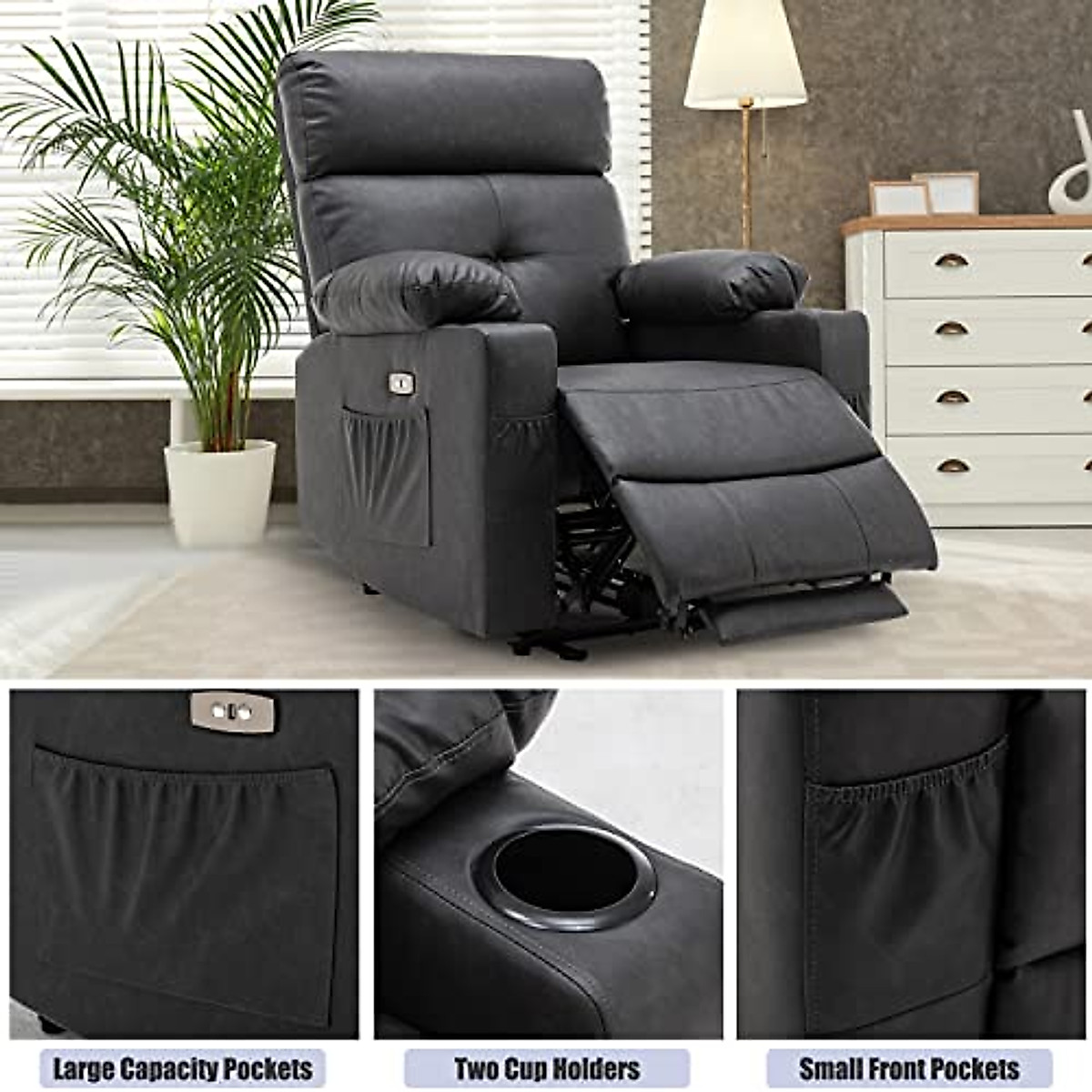 RIHEREFY Electric Recliner Chairs with Heat and Massage,Massage Recliner Chair,Wall Hugger Power Recliner Chair with Cup Holder, USB Port for Living Room & Bedroom