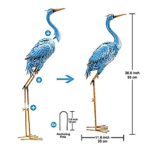 Nacome Large Standing Blue Metal Crane Garden Statue- Indoor/Outdoor Heron Garden Animal Sculpture for Home,Garden,Patio,Backyard,PorchYard Bird Art,Lawn Ornament Decoration,36.6inch Gift