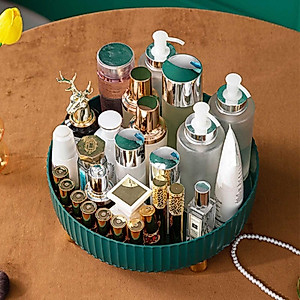 Rotatable Storage Box,Portable Tray Large Capacity Organizer for Kitchen Storage Case Plastic Makeup Storage Organizer Round Dray (Dark Green)