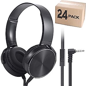 Factorymall Wholesale Bulk Headphones with Microphone 24 Pack for Classroom，Durable Headsets Class Set for School Students Kids and Adult（24 Black）