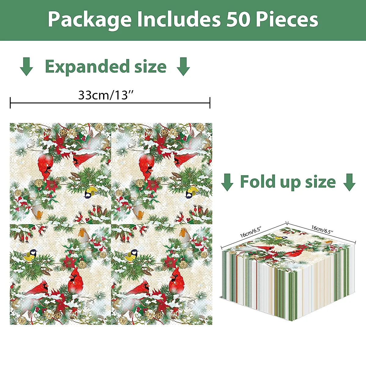 50pcs Christmas Cardinal Guest Napkins 3 Ply Disposable Paper Pack Red Cardinal Bird Paper Luncheon Dinner Hand Napkins Cardinals Birthday Party Decor Bird Party Supplies