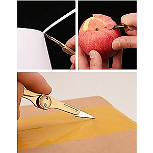 SZHOWORLD Brass Mini Folding knife Utility Knife with 10 Extra Replaceable Blades, Ultra Compact, Lightweight and Portable