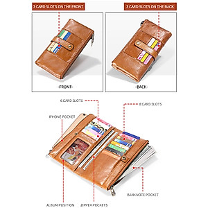 KELEEL Womens RFID Wallets Slim Cow Leather Large Capacity Bifold Purse Multi Card Case Wallet with Dual Zipper Pockets (Black)