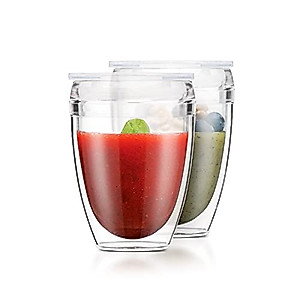 Bodum Plastic K11849-10SA Pavina To Go Double Wall Shatterproof Tumbler With Lid 2-Pack, 10 Ounce, Clear