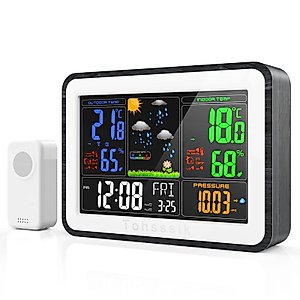 Weather Stations Wireless Indoor Outdoor Temperature Humidity Gauge, Large Color Display Home Weather Station with Barometer Weather Forecast and Adjustable Backlight