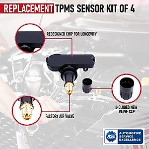 Replacement TPMS Sensor Set of 4 - Compatible with Buick, Cadillac, Chevrolet, GMC, Hummer, Pontiac, Saab, Saturn - Replaces 13598772, 974-009, 13598771-315mhz - Tire Pressure Monitoring System