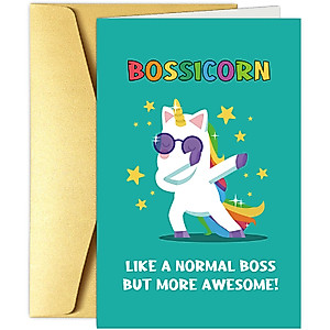 Obbyidk Funny Bossicorn Boss's Day Card, Cute Unicorn Boss Birthday Card, Boss Thank You Card, Like A Normal Boss but More Awesome