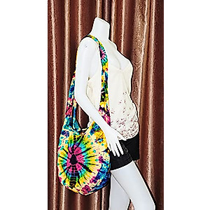 Thai Hippie Tie Dye Hobo Sling Crossbody Shoulder Bag Purse Handmade Zip Cotton Gypsy Boho Large (L1234)