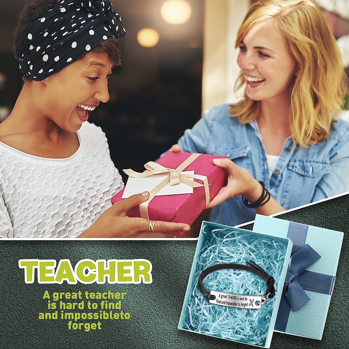 MTLEE 6 Pcs Teacher Bracelet Appreciation Gifts for Her, Teacher Birthday Gifts Bangle Inspirational Gifts for Women Men Teacher (Black and Silver)