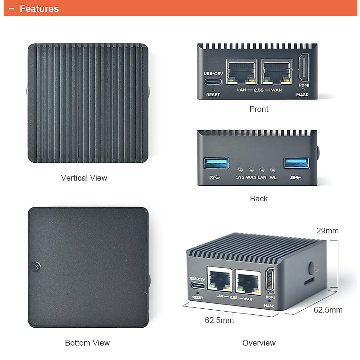 youyeetoo NanoPi R5C Mini Router with Metal Case, RK3568 Development Board, 4GB LPDDR4X 32GB eMMC, 0.8TOPS NPU, Support OpenWrt Docker, Two Ethernet Ports, M.2, HDMI 2.0 (Without M.2 Wi-Fi Module)