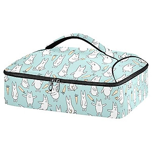 Kcldeci Insulated Thermal Food Carrier Insulated Casserole Carrier for Hot or Cold Food,Rabbits and Carrots Light Blue Insulated Tote Bag for Potluck Cookouts Parties Picnic,Lasagna Lugger