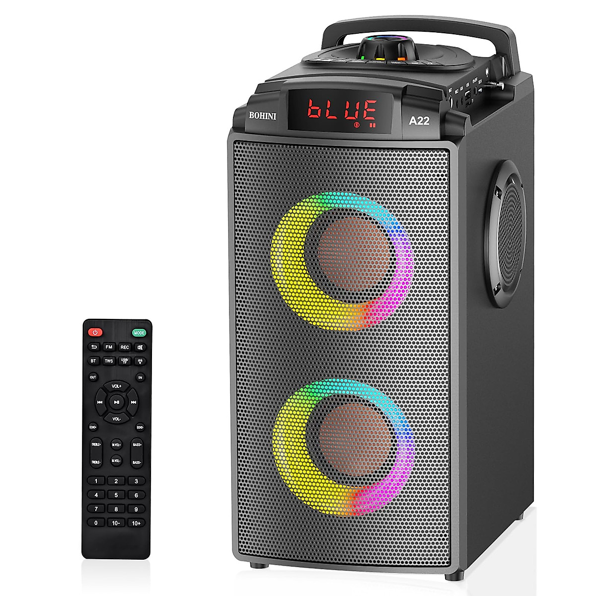 Bluetooth Speakers, 90W Peak Wireless TWS Paring Portable Large Speaker with Subwoofer, Powerful Loud Boombox with Lights, Stereo Sound, FM, EQ, Booming Bass Bluetooth 5.0 for Home Party Camping Gifts