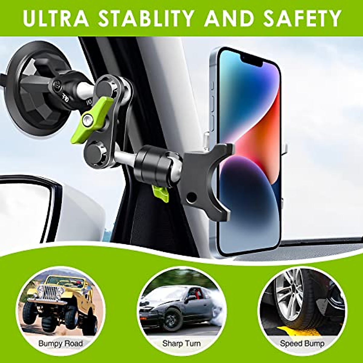Suction Cup Holder Phone Mount Car 360° Rotating,Universal Ball Head Arm for Phone Car Holder Video Recording Vlog Ballhead Magic Arm Cell Phone for Car Dashboard Windshield Vehicle Sunroof (Black)