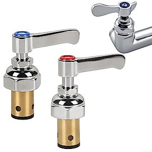 Handle Stem Assembly Fits for T&S Brass Faucets Replace 002713-40, Blue Cold and Red Hot Side Spindle Assembly Valve Lever Handle Replacement Part