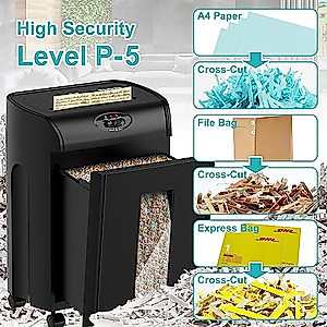 Woolsche Paper Shredder, 10-Sheet Micro Cut with 4.76-Gallon Pull Out Basket, P-6 Security Level, 3-Mode Design Shred Paper and CD/Credit Card, Durable&Fast with Jam Proof System Shredder for Office