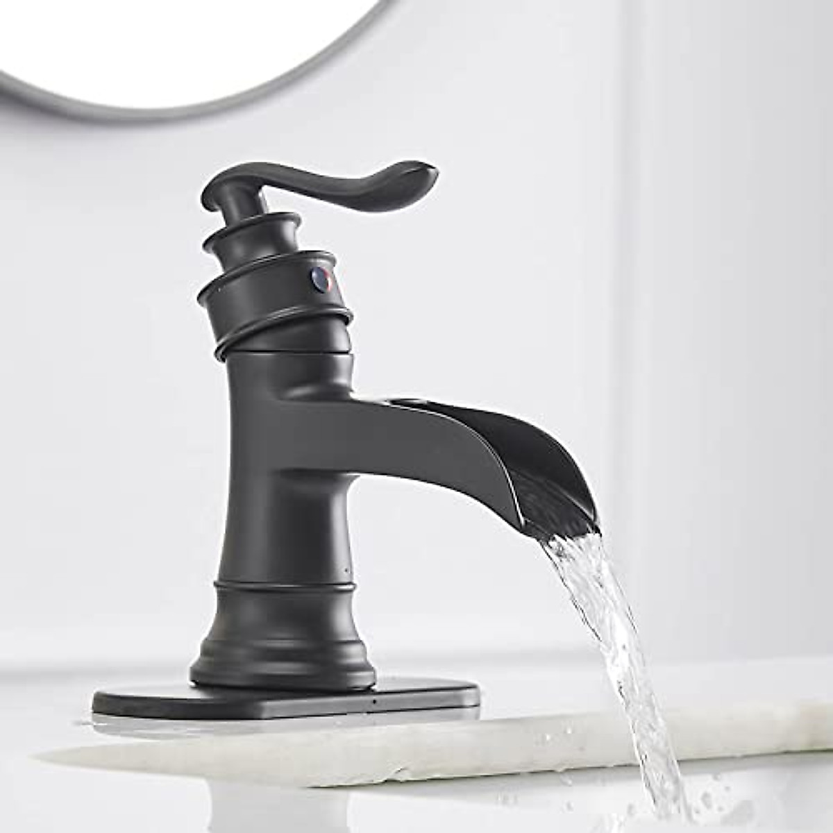 Black Bathroom Faucet Matte Waterfall Sink Farmhouse Vanity Single Hole Faucets One Handle Basin Antique centerset with Pop Up Drain Stopper Mixer Tap Overflow Supply Line Lead-Free by Homevacious