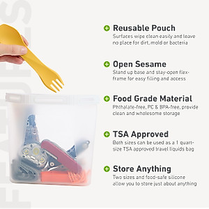 humangear GoPouch - Flexible Food Storage Container, Quick-Seal, Reusable Pouches, Leak Proof Bag with Slide-Lock Closure System, Clear, Medium