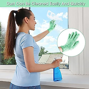 Sibba 2pcs Microfiber Dusting Mitt Gloves Auto Household Cleaning Mittens Cloth Reusable Washable Gloves for Men Women Kitchen House Blinds Plants Mirrors Lamps Car Cleaning (Cyan)