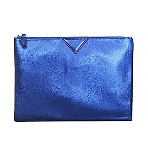 NIGEDU Women Clutches Oversized PU Leather Envelope Clutch Bag Large Purse Shiny Evening Party Bags (Blue)