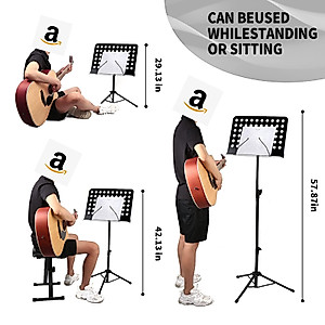 Music Stand, Metal Professional Portable Perforated Sheet Music Stand, Adjustable Music Stand, Equipped with a Carrying Bag, Clip Holder, Music Folder, 2 in 1 Music Bookshelf