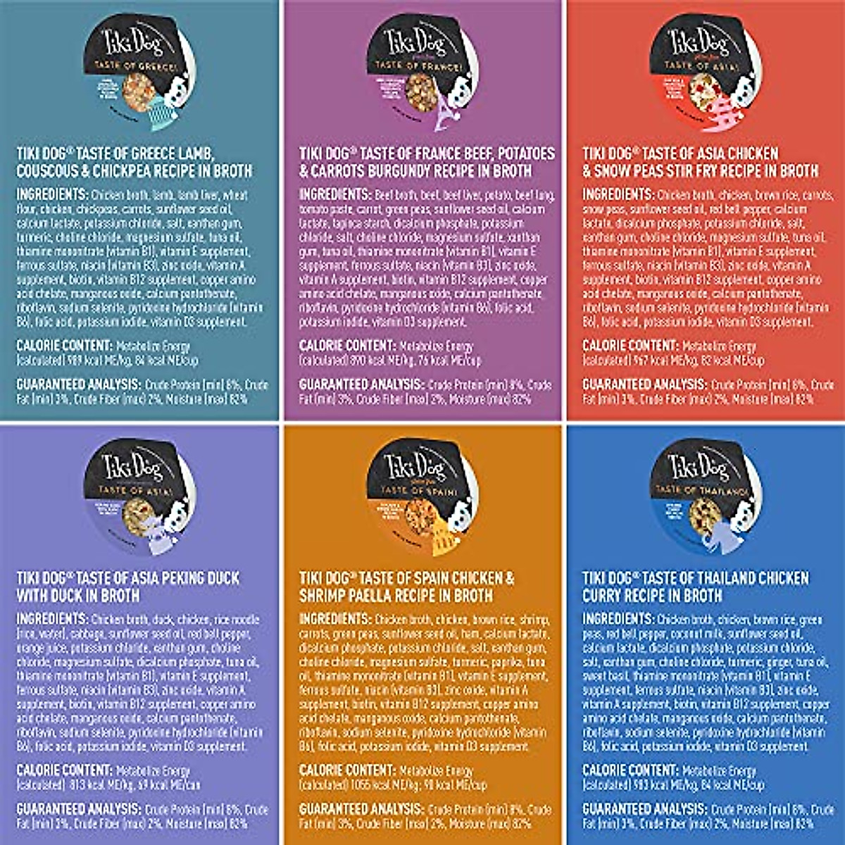 Tiki Dog Taste of The World Whole Food, Vareity Pack of Gourmet International Flavors in Broth, Culinary Inspired High Protein and Moisture Rich Superfoods Wet Dog Food, 3 Oz Cups, Case of 10