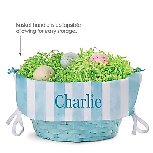 Personalized Easter Egg Basket with Handle and Custom Name | Blue Striped Easter Basket Liners | Blue Basket | Woven Easter Baskets for Kids | Customized Easter Basket | Personalized Gifts for Easter