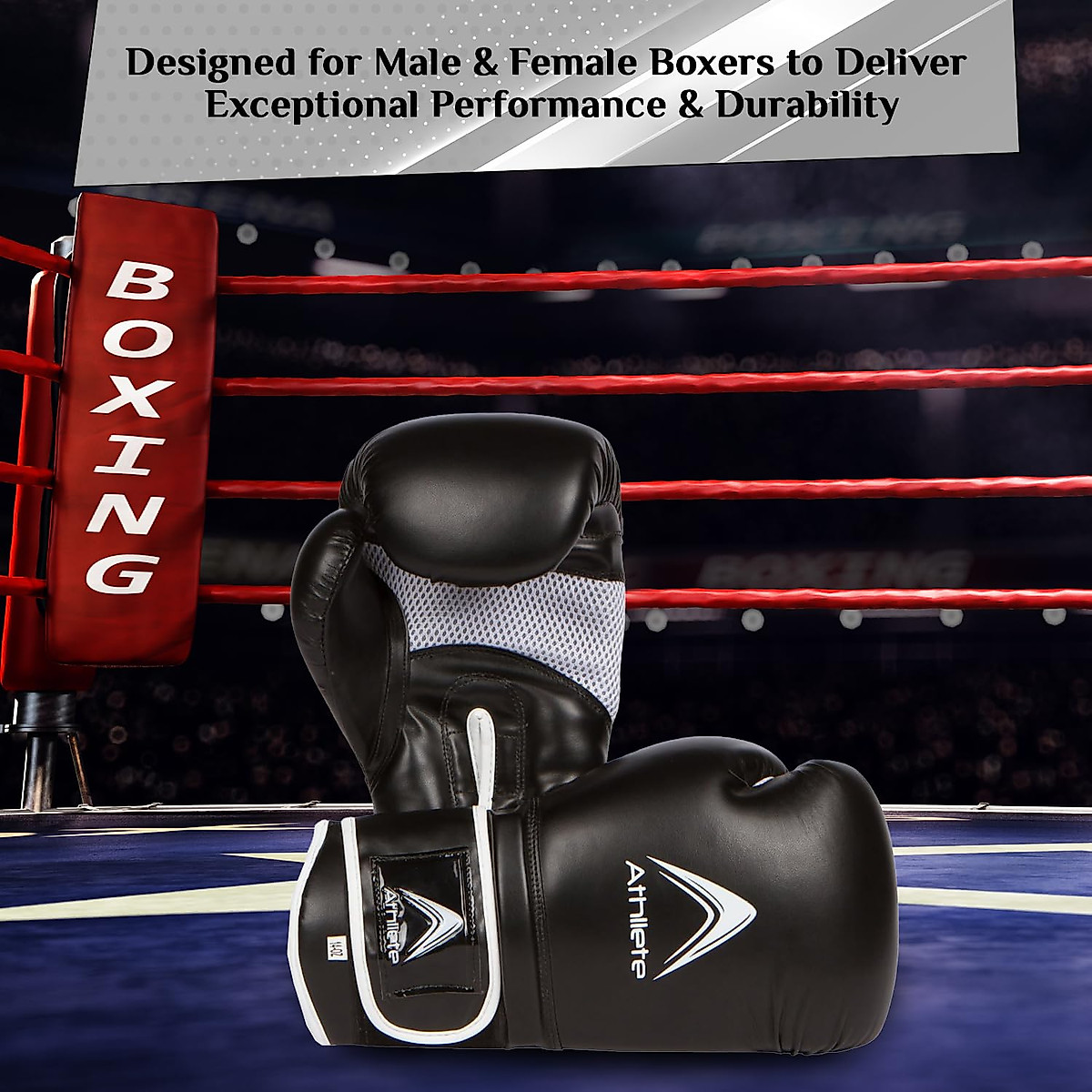 Athllete Youth Boxing Gloves for Men & Women, Boxing Training Gloves, Kickboxing Gloves, Sparring Punching Gloves, Heavy Bag Workout Gloves for Boxing, Kickboxing, Muay Thai, MMA (Black/Silver,8 oz)