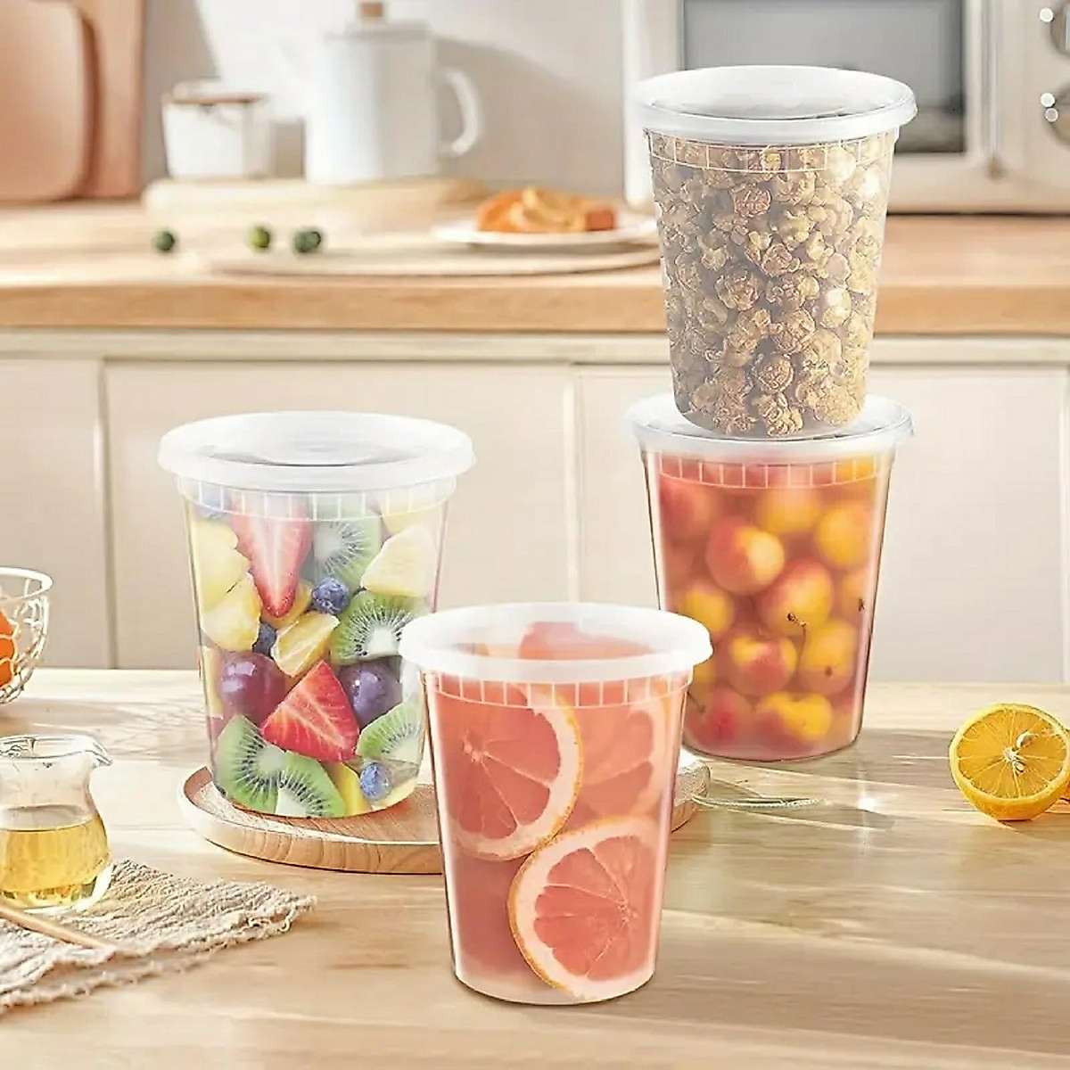 STARANDBEE [10Pack] 32oz, Food Storage Containers with Lids, Plastic Deli Containers, Meal Prep Containers, Microwave and Freezer Safe, Stackable, Leakproof, BPA Free, Clear